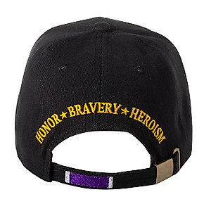 Purple Heart Combat Veteran Embroidered Cap Hat - Adjustable Black