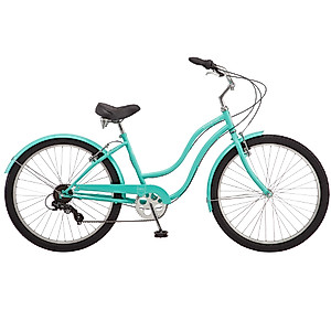 Schwinn Mikko Adult Beach Cruiser Bike, Featuring 17-Inch/Medium Steel Step-Over Frames, 7-Speed Drivetrains, Teal