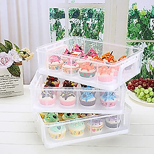 ATRDTO 3-Tiers Stack Carry Storage Box With Handle, Transparent Stackable Storage Bin With Handle Lid Latching Storage Container for Holds 36 Cupcakes or 3 Large Cake (Style A)