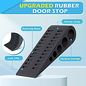 Rubber Door Stoppers for Bottom of Door - Door Stop Wedge with Holder for Home Office Stackable on Multi Floor Carpet Concrete Tile Linoleum & Wood Heavy Duty Doorstop No Sliding Drilling Black