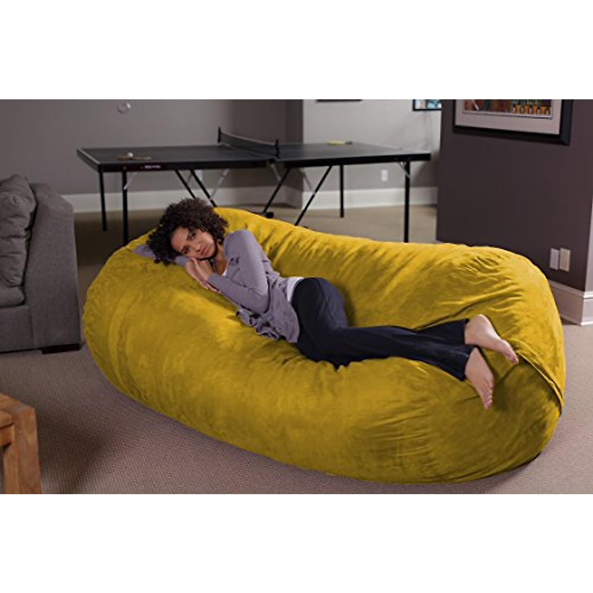 Sofa Sack Bean Bag Lounger - Plush Bean Bag Sofas with Super Soft Microsuede Cover - XL Memory Foam Stuffed Lounger Chairs for Kids, Adults, Couples - Jumbo Bean Bag Chair Furniture - Lemon 7.5'