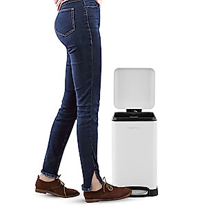 Happimess HPM1012C Betty Retro Mini 3.2-Gallon Step-Open Trash Can, Modern, Minimalistic, Fingerprint-Proof, Rustproof, Soft Close, Bedroom, Bathroom, Kitchen, Laundry Room, Office, 3.2 Gallons, White