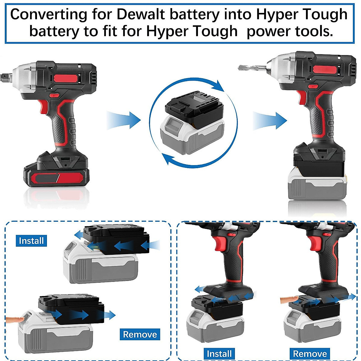 TAIRDA Battery Adapter for DeWalt 20V Max Battery to for Hyper Tough 20V Max Lithium-Ion Cordless Power Tools (Adapter Only)