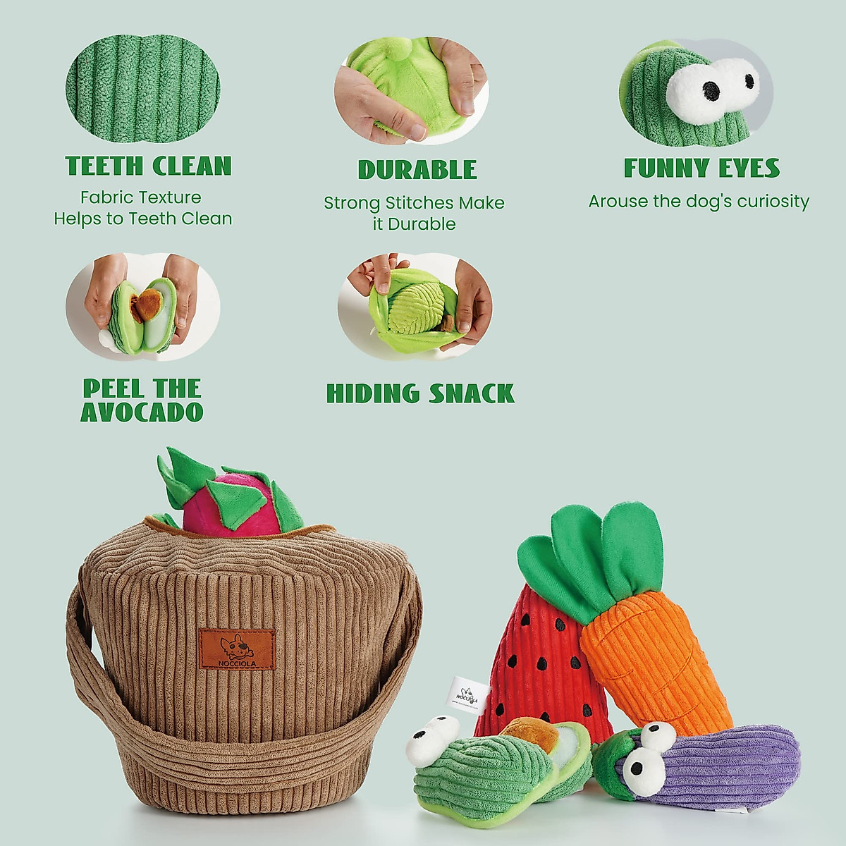 Nocciola Small Dog Toys- 15 Pack Grocery Bag Fruits and Veggies Dog Squeaky Toys, Small Puppy Toys to Keep Them Busy, Durable Plush Toys for Medium Dogs Aggressive Chewers, Dog Accessories Girl