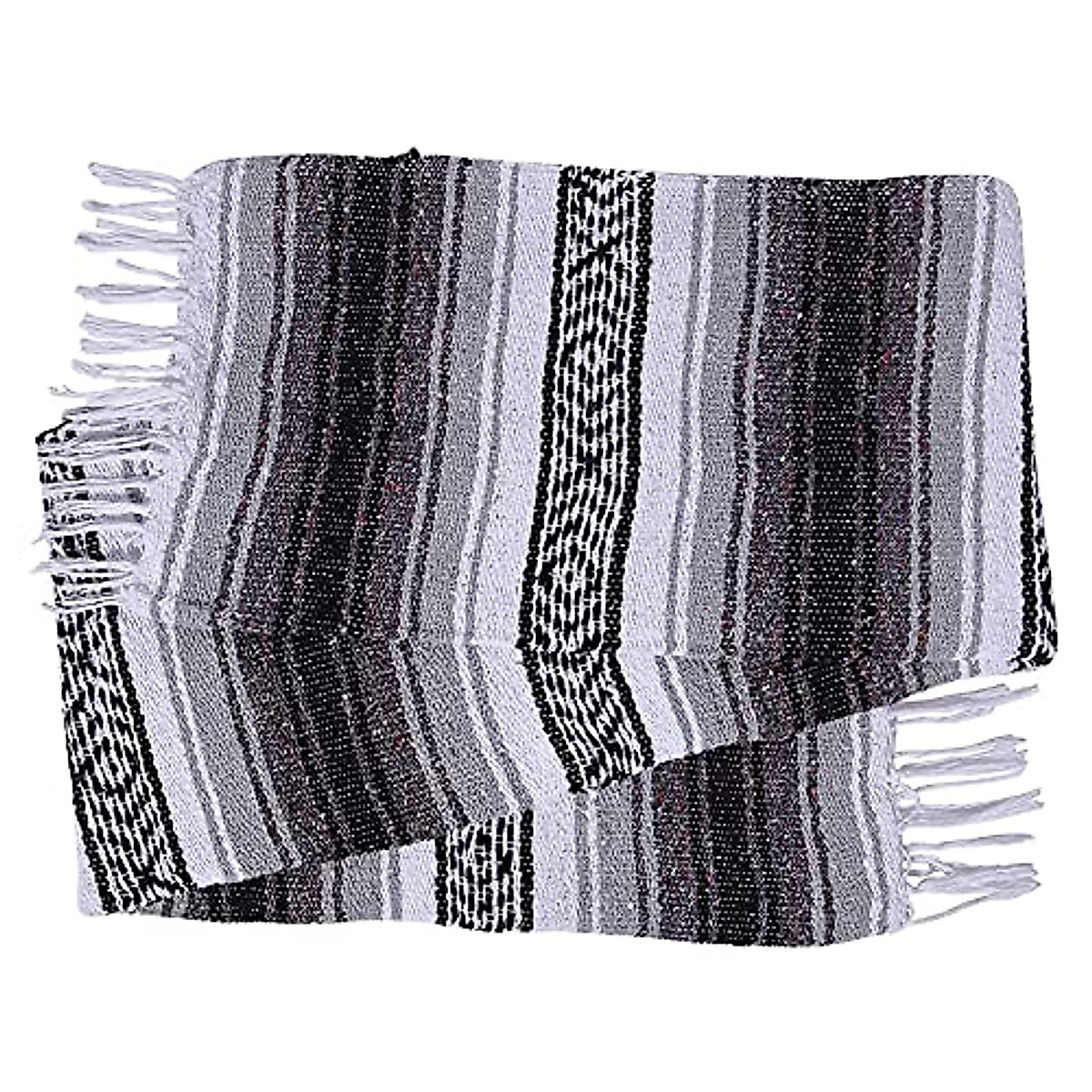 DWC Authentic Mexican Black-Gray Blanket -Yoga Matt - Falsa - Serape - Camping, Picnic, Beach Blanket, Bedding, Car Blanket, Saddle Blanket, Soft Woven Home Decor (Black-Gray Color)