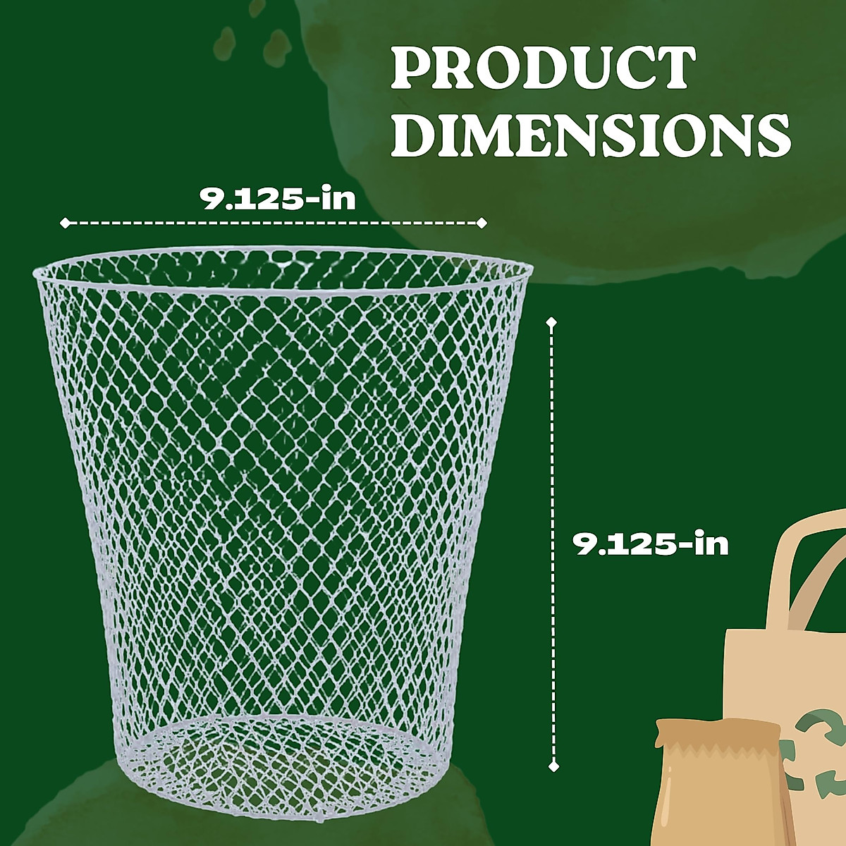 BOSS CLASS BCL Wire Mesh Round Waste Basket, 9in (White, Pack of 3) Lightweight Trash Can Open Top Wastebasket Recycling Bins Desk Office School Garbage Cans Home Essential & Custom Storage Carrier