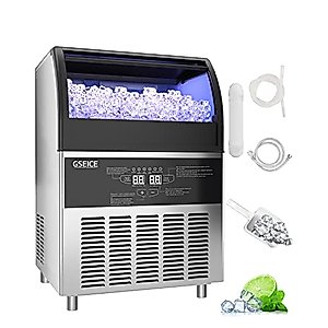 GSEICE Commercial Ice Maker Machine, 300lbs/24H Ice Machine with 80lbs Storage Ice Bin, Stainless Steel Big Storge Ice Maker Ideal for Home Coffee Shop Bars and Restaurant