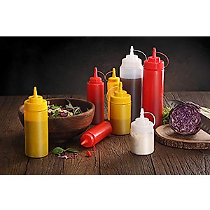 New Star Foodservice 26344 Squeeze Bottles, Plastic, Wide Mouth, 16 oz, Red, Pack of 6