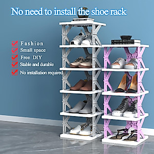 HUYFGDYSA 6 Tier Foldable Shoe Rack Tall Organizer- Narrow Free Installation Small Shoe Rack for Front Door Entrance Shoe Storage Flexible and Shelf Space Saving Organizer for Closet(Gray)