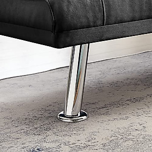 AnwickNomo Convertible Folding Futon Sofa Bed with Metal Legs & 2 Cupholders, Modern Faux Leather Upholstered Couch Loveseat Sleeper, Folding Couches Bed, Removable Armrests for Small Spaces (Black)