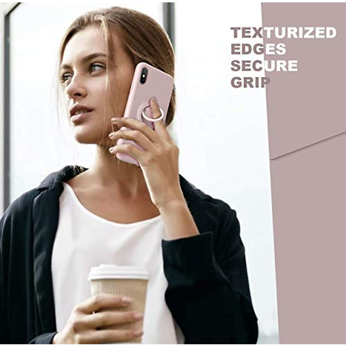 Vooii for iPhone Xs/X Case Kickstand | Baby Grade Liquid Silicone | 10ft Drop Tested Protective, Microfiber Lining Shockproof Full-Body Cover Case for iPhone Xs/X (Sand Pink)