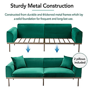 FIQHOME Upholstered Velvet, Modern Metal Legs,Loveseat Sofa Couch with Two Pillows for Living Room and Bedroom (Green)