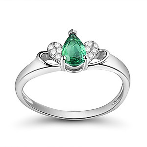 Lanmi 14K White Gold Natural Green Emerald Diamonds Rings Engagement Promise for Women Promotion