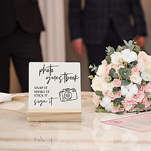 ANIANG Wedding Guest Book Desk Decor, Photo Guest Book Sign Wood Plaque, Wedding Guest Book Sign, Wedding Guest Book Sign Wooden Plaque with Wood Stand for Wedding Reception Table Decor