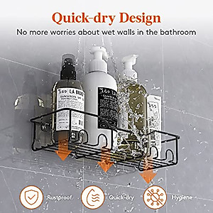 Lifewit Shower Caddy, Rustproof Stainless Steel Shower Organizer, No Drilling Traceless Adhesive Shower Shelves For Bathroom & Kitchen Storage, 2-Pack Shower Shelf (Matte Black)