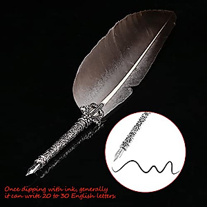 Restokki Feather Pen and Ink Bottle Set, Feather Pen Calligraphy Set, Stationery Gift Box with 5 Nibs Pen Stand Base, Luxury Vintage Signature Pen(Black)