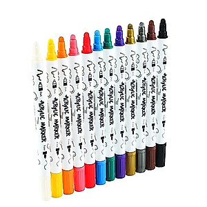TRANSON 12 Color Dual-tip Acrylic Paint Pen Set for Canvas Rock Wood Leather Ceramic DIY Painting