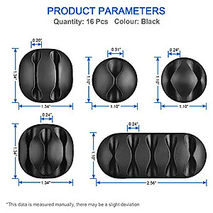 Tevado 16 Pack Cable Management, Premium Black Cable Clips Holders, Multi-Purpose Cable Cord Organizer Clips for Home and Office, Silicone Desk Self-Adhesive Cord Wire Holders