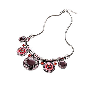 litymitzromq Gold Tone Necklace for Women Girls, Ethnic Women Rhinestone Inlaid Round Enamel Pendant Statement Bib Necklace Gift Handmade Gold Pendant Choker Long Choker Chain Pendent Necklace