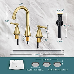 Damomo Bathroom Sink Faucet, Brushed Gold 8 Inch Widespread Bathroom Faucet for Sink 3 Hole, 2 Handle Sink Faucet with Pop Up Drain and 2 Supply Hoses for RV Bathroom Vanity