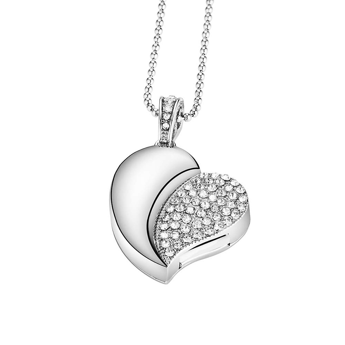 GARRULAX USB Flash Drive, Diamond Heart 8GB / 16GB / 32GB USB2.0 Waterproof USB Memory Stick Date Storage Pendrive Thumb Drives (32GB, Silver Heart)