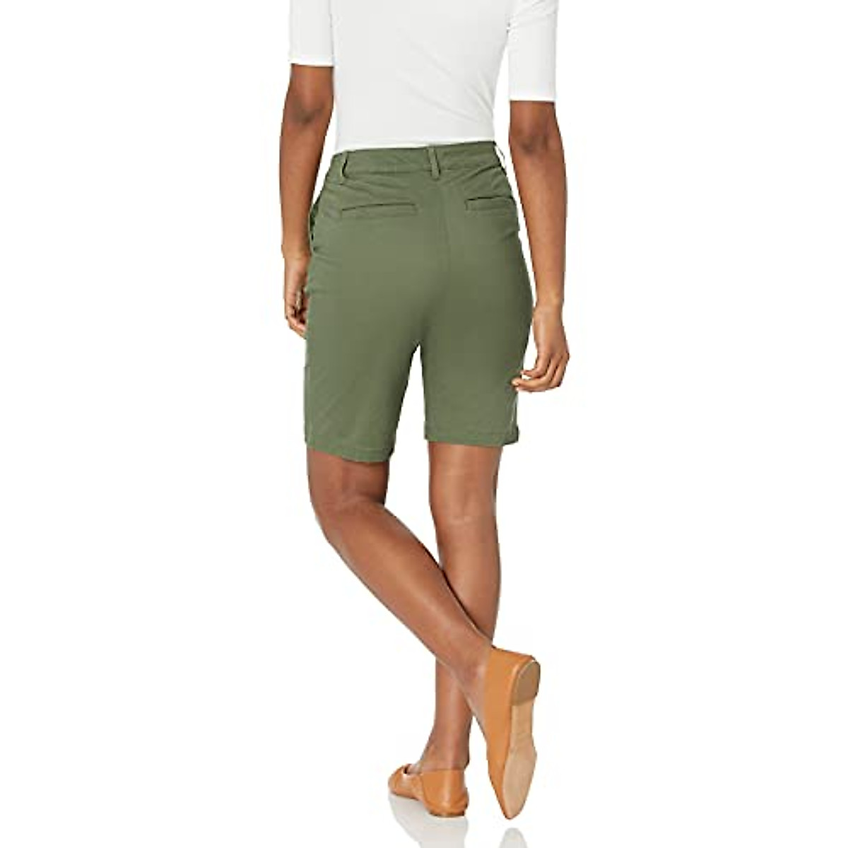 Amazon Essentials Women's Mid-Rise Slim-Fit 10 Inch Inseam Bermuda Khaki Short, Olive, 10