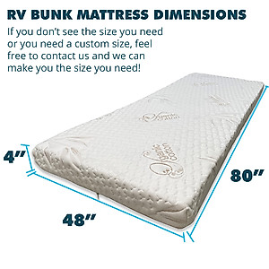 Foamma 4" x 48" x 80" Memory Foam Mattress for RV with Water Resistant Organic Cotton Cover, Firm High Density Foam Base, USA Made, CertiPUR-US Certified Foam