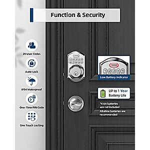 TEEHO TE001K Keyless Entry Door Lock with Handle - Electronic Keypad Deadbolt with Door Knob - Deadbolt Smart Lock for Front Door - Auto Lock - Easy Installation - Satin Nickel