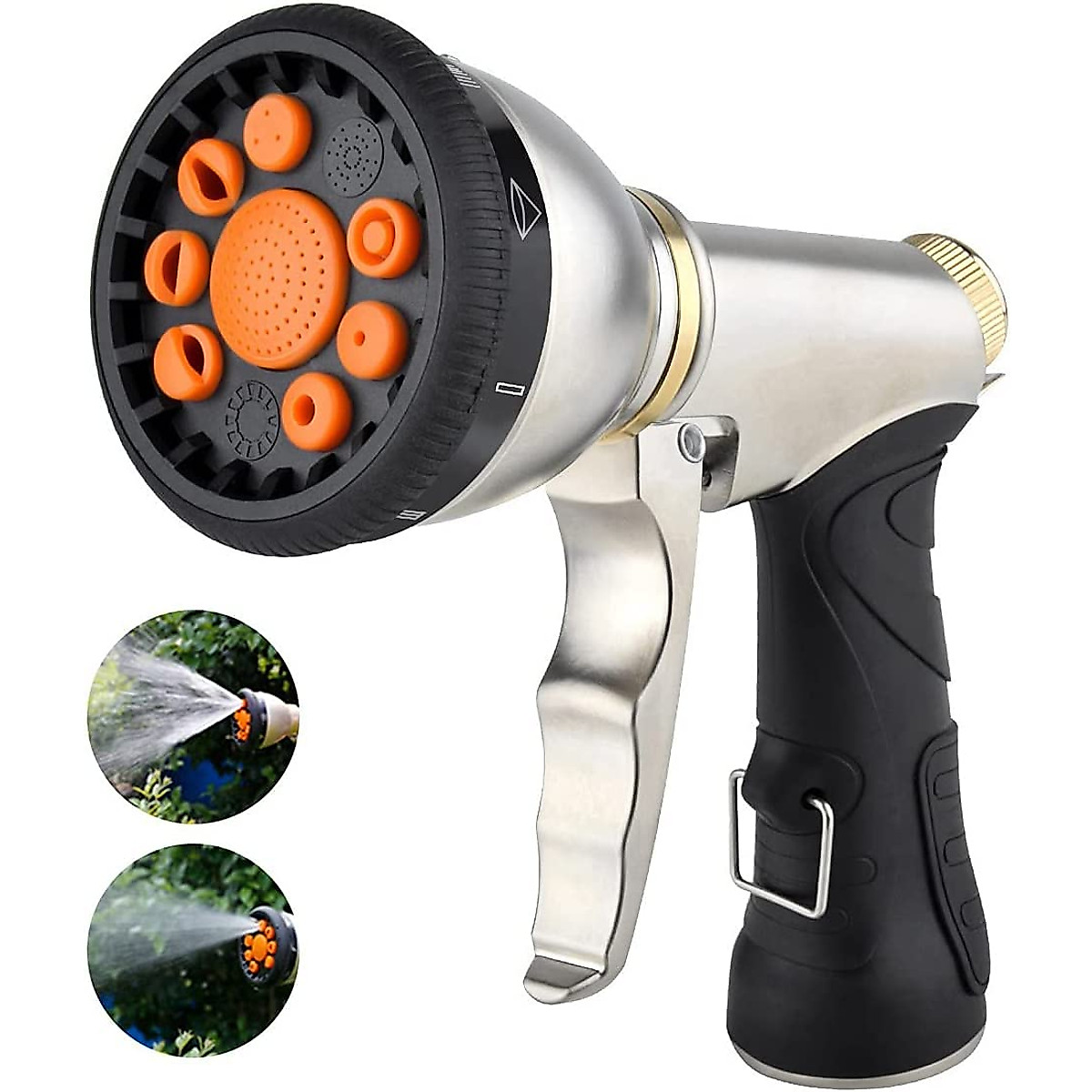Garden Hose Nozzles 9 Adjustable Patterns Hose Spray Nozzle Heavy Duty Metal Hose Nozzle Spray Gun Slip Resistant Water Sprayer for Cleaning/Watering Lawn Garden/Pets Shower/Car Washing
