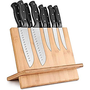 Kitchen Seven Knife Block Magnetic Knife Holder with Powerful Magnet, 100% Pure Bamboo Large Capacity Knife Organizer Block, Double Side Strongly Magnetic Kitchen Utensil Display Stand