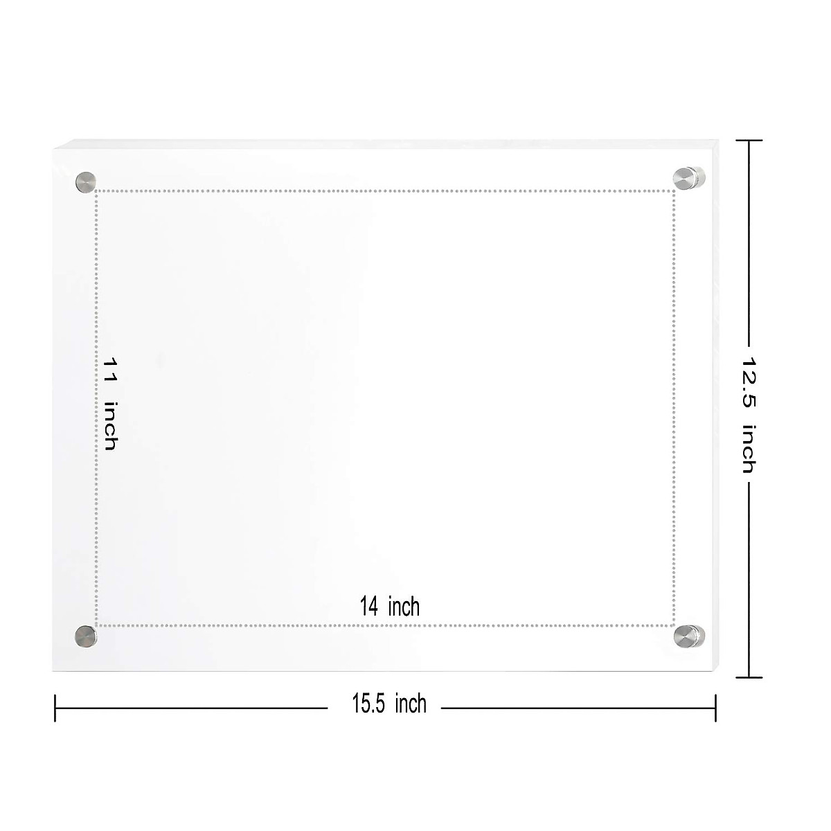 Magicool 11x14 Clear Acrylic Wall Mount Floating Double Panels Frameless Picture Frame for Picture Photo Degree Certificate Home or Office(Full Frame is 12.5 x 15.5 inch)