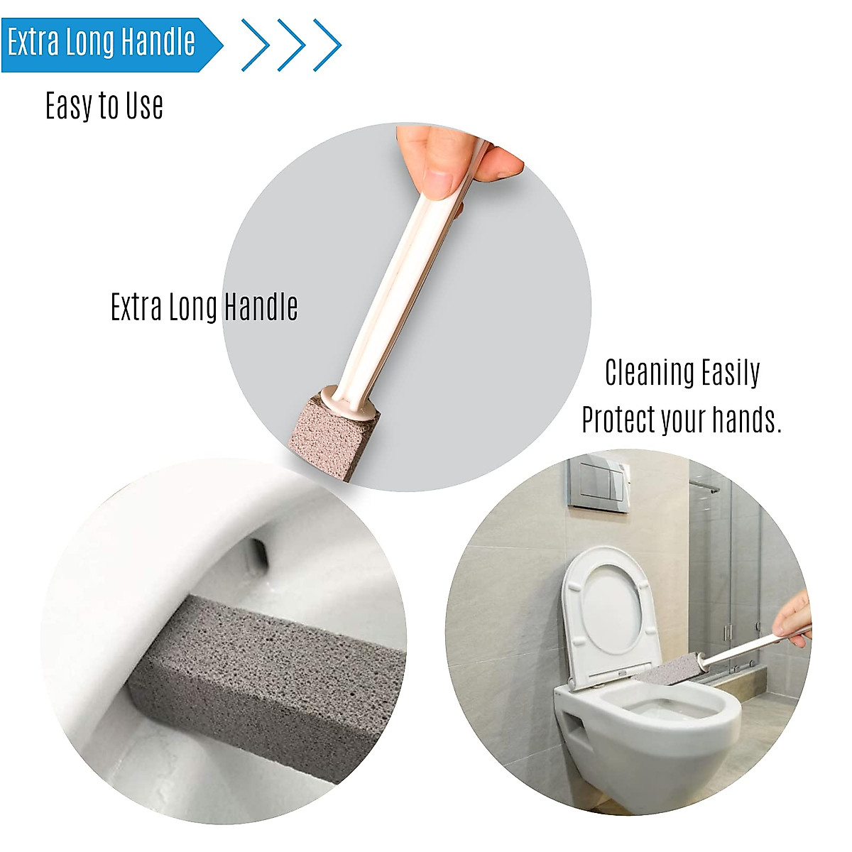 Pumice Stone for Cleaning,1 Extra Long Handle Pumice Stone Toilet Bowl Cleaner & 2 Pieces Pumice Stones, for Bath/Pool/Kitchen/Household Cleaning,3 Pack