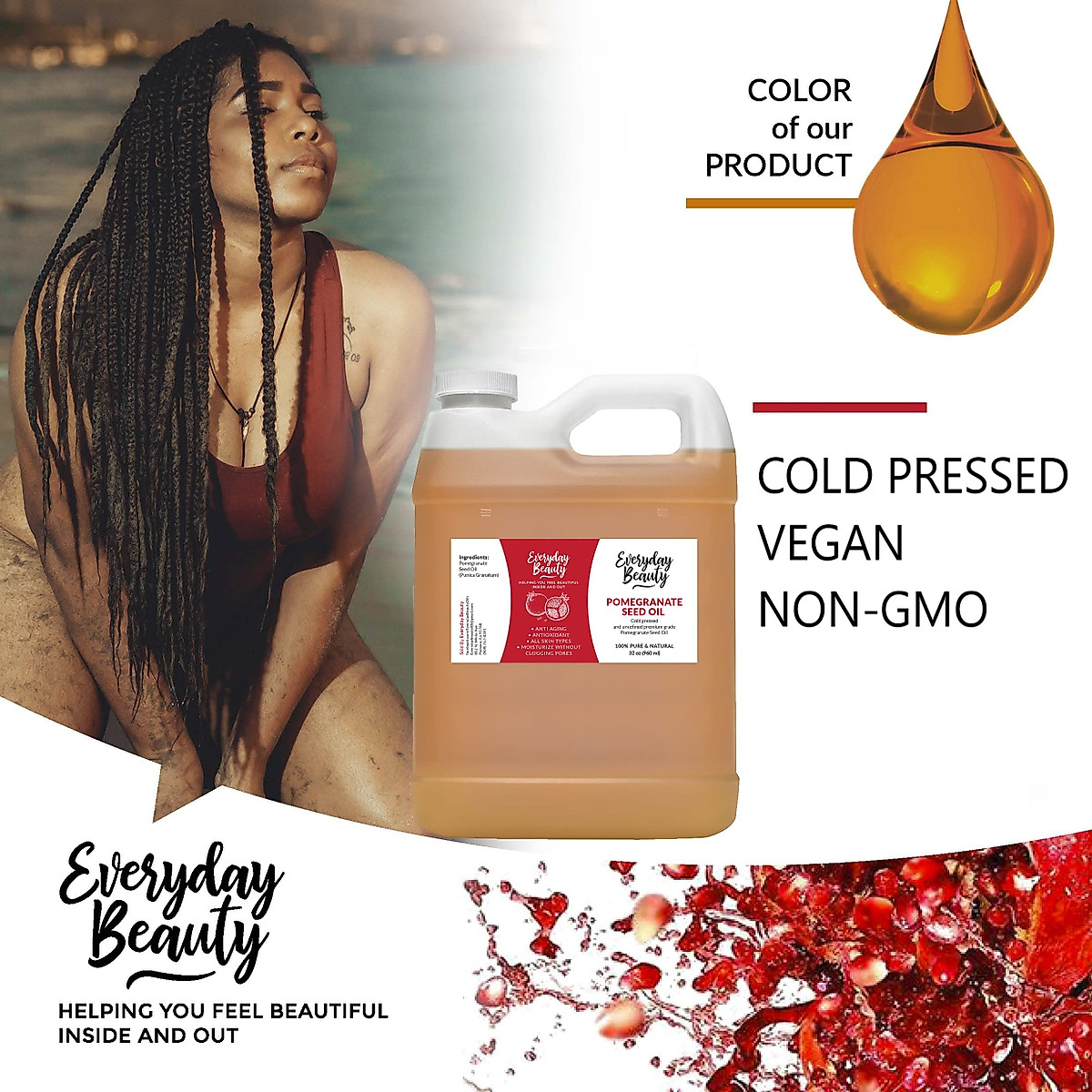 Pomegranate Seed Oil - 32oz Bulk 100% Pure & Natural Cold Pressed and Unrefined Premium Grade Moisturizing Oil For Face, Skin and Hair