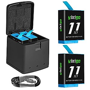 2 Pack Batteries fit for GoPro Hero 11, GoPro Hero 9, GoPro Hero 10 Black, 3-Channel Battery Charger Station for Hero 11/ Hero 10/ Hero 9 Fully Compatible with GoPro11 GoPro10 GoPro9 Battery YIXIGO
