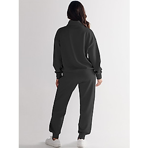 ANRABESS Women's 2 Piece Outfits Sweatsuit Half Zip Sweatshirt Jogger Sweatpant Trendy 2025 Fall Lounge Set Tracksuit Clothes Black Large