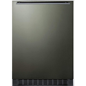 Summit FF64BXKSHH 24"" Built-in or Freestanding Compact Refrigerator with 4.6 cu. ft. Capacity Frost Free Operation Recessed LED Light and Adjustable Glass Shelves in Black Stainless Steel