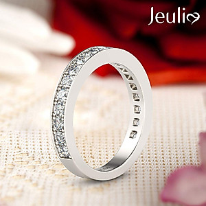 Jeuia 1.71 Carat Custom Engraved Wedding Band Personalized Eternity Band Ring Cubic Zirconia Chanel Set Sterling Silver Engagement Rings for Women Men (6)