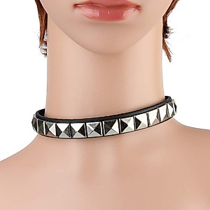 GelConnie Leather Choker Necklace for Women Punk Rock Goth Choker Necklace Metal Spike Leather Collar Necklace Black Choker Halloween Womens Chocker Necklaces Jewelry