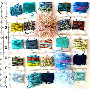 Cape Ann Blue Green Tones 25 Assorted Remnant Scrap Multifiber Multi Texture Yarn Samples