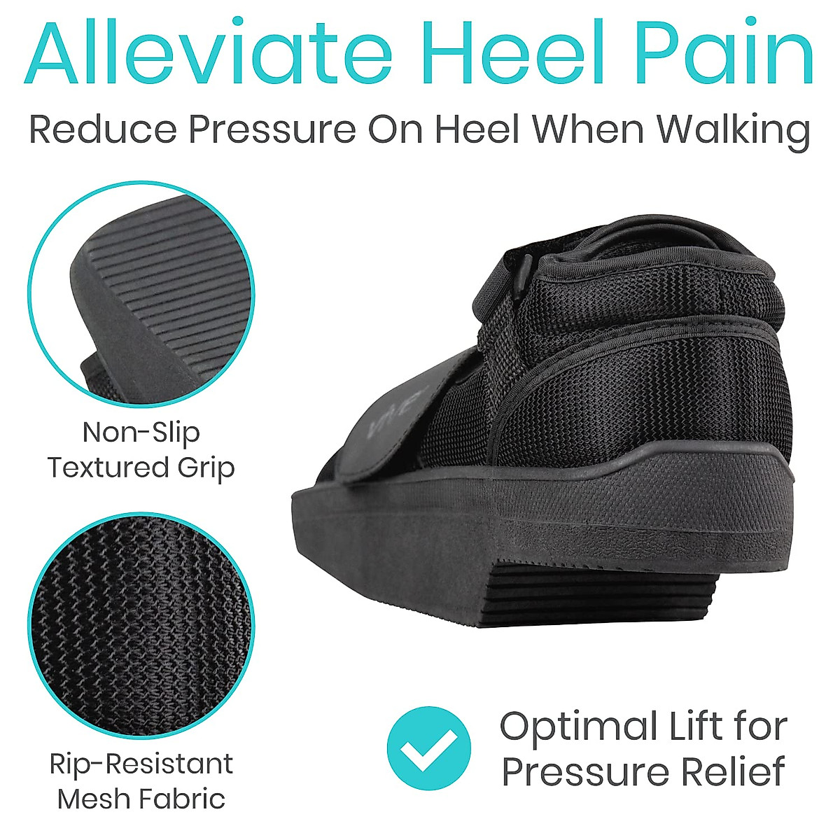 Vive Wedge Post-Op Shoe - Offloading Boot for Heel or Ankle Pain - Medical Foot Recovery for Bone or Soft Tissue Surgery, Fracture, Plantar Fasciitis, Ulcerations, Feet (Men's 7-9, Women's 8.5-10)