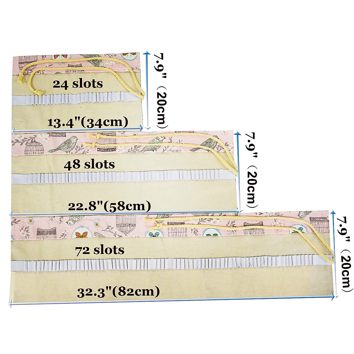 Lopenle Butterfly Colored Pencil Wrap Floral Roll Up Holders Birds Canvas Pencil Organizers for Artist Coloring Travel Storage With 72 Slots(Flower Butterflies Birds)