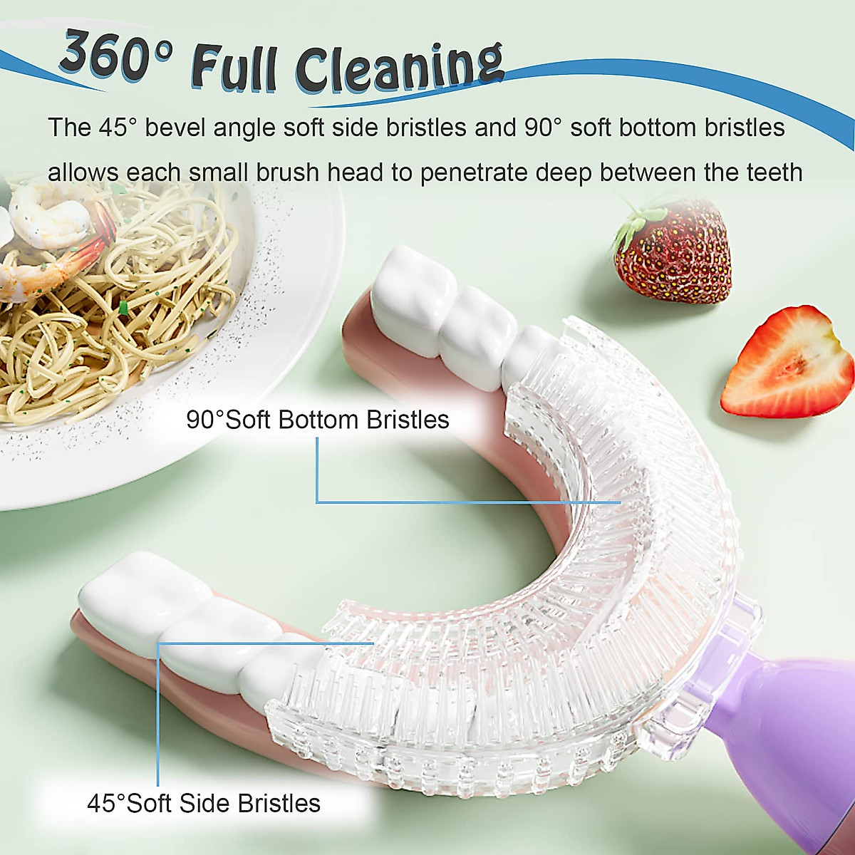 Arsty Kids U Shaped Toothbrush, Food Grade Soft Silicone Brush Head with Handle, Manual 360° Oral Teeth Cleaning Brush for Toddlers and Children (Age 1-6 Pink)