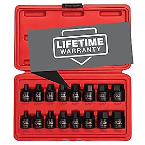 Sunex 3646, 3/8 Inch Drive Low Profile Impact Hex Driver Set, 16-Piece, SAE/Metric, 1/4 Inch - 3/4 Inch, 6mm - 19mm, Cr-Mo Steel, Dual Size Markings, Heavy Duty Storage Case, Meets ANSI Standards