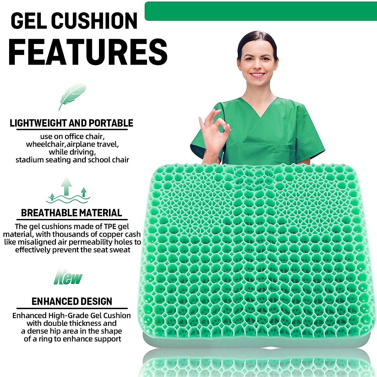 SIXAQUAE Fourth Generation Plus Gel Egg Seat Cushion for Wheelchair Long Sitting,Double-layer layer chair cushions for Office Chair and truck drivers.Back, Sciatica, Hip, Tailbone Pain Relief Cushion.