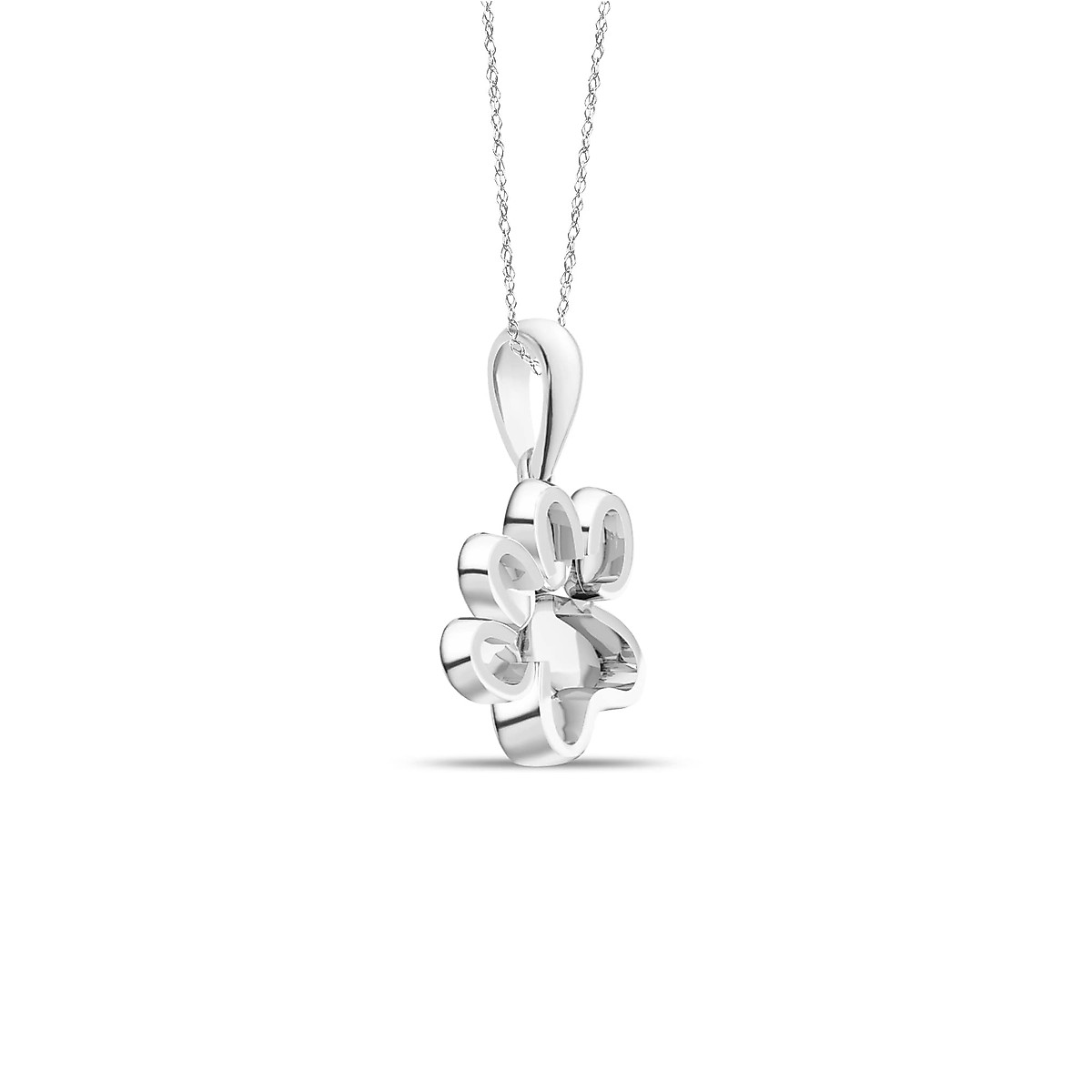 Diamond2Deal 10K White Solid Gold Diamond Dog Paw Print Pendant Rope Chain Necklace 18inch (1/8Ct/ I2,H-I)