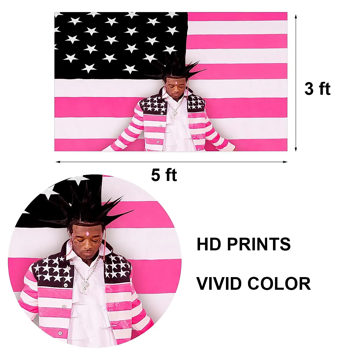 Pink Tape Flag Tapestry Music Album Cover Tapestry Lil Rapper Uzi Pink American Flag Tapestry Wall Hanging Dorm Backdrop Banner Room Flags Home Decor Fans Gift (3x5ft)