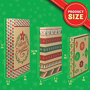 JOYIN 12 Christmas Foil Kraft Gift Boxes with 3 Sizes (Robe, Shirt and Lingerie Boxes) for Xmas Goody Gift Boxes, School Classrooms Party Favors Decoration, Holiday Present Wrap Décor