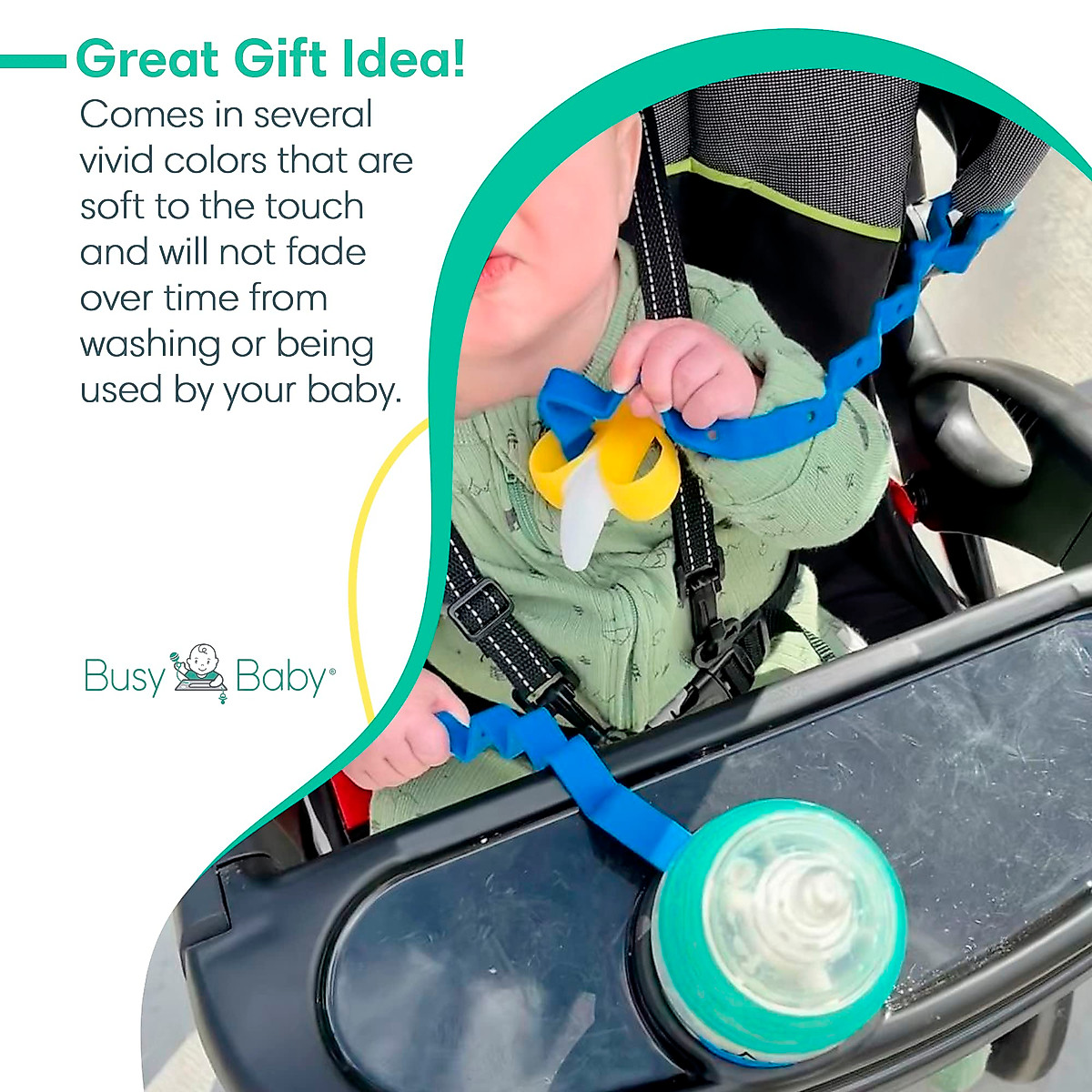 BUSY BABY Toy Bungee for Baby Toys, Dishwasher Safe, Made with 100% Food-Grade Silicone (Yellow)