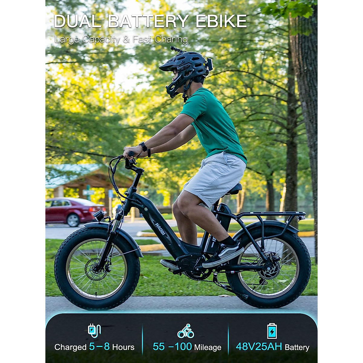 HAOQI Antelope Black Electric Bike for Adults 48V 25AH Removable Dual Lithium Battery, 750W Motor, 20" x 4.0 Fat Tire Step-Thru Ebike up to 28MPH, 7-Speed