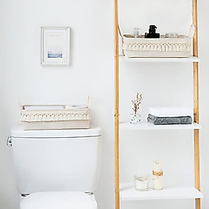 Mkono Macrame Tissue Box Cover and Boho Storage Baskets Organizer for Home Bedroom Living Room College Dorm Bed, Set of 3